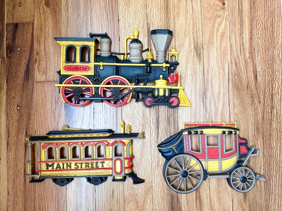 Vintage Set of Three Homco Stagecoach Steam Engine Trolley Car Molded ...