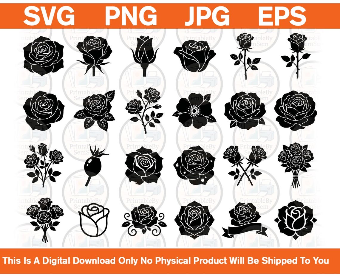 Rose Silhouettes Bundle | Floral SVG, Valentine Wedding Design (digital ...
