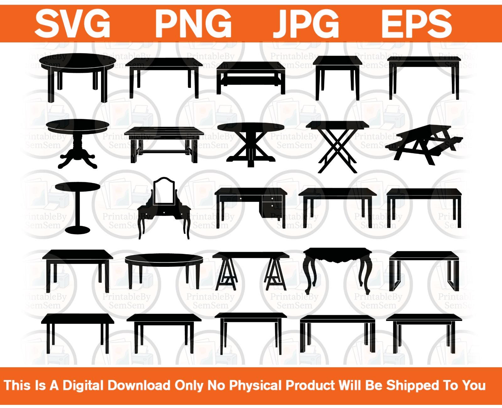 Tables Silhouettes Bundle | Svg Eps Png Jpg | Cricut Cut Files ...