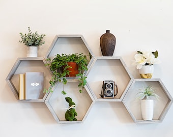 Plant Shelf, Hexagon Shelf, Honeycomb Shelf, Floating Hexagon Shelf ...