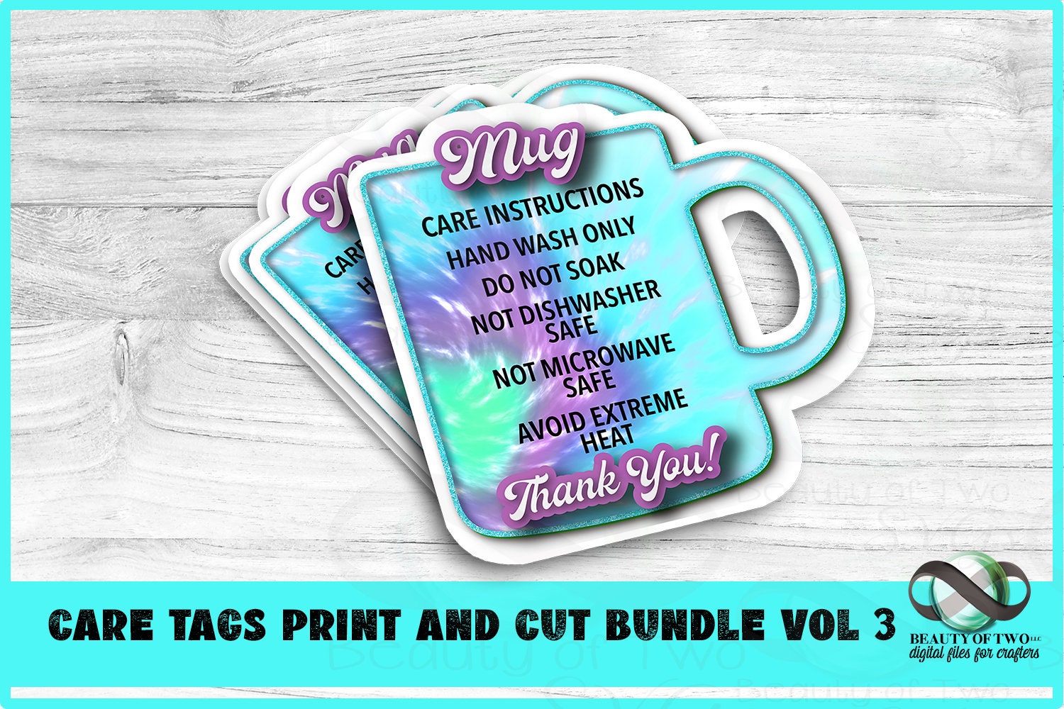 Care Tags Print and Cut Bundle Printable Tie Dye Care Tags for Small ...