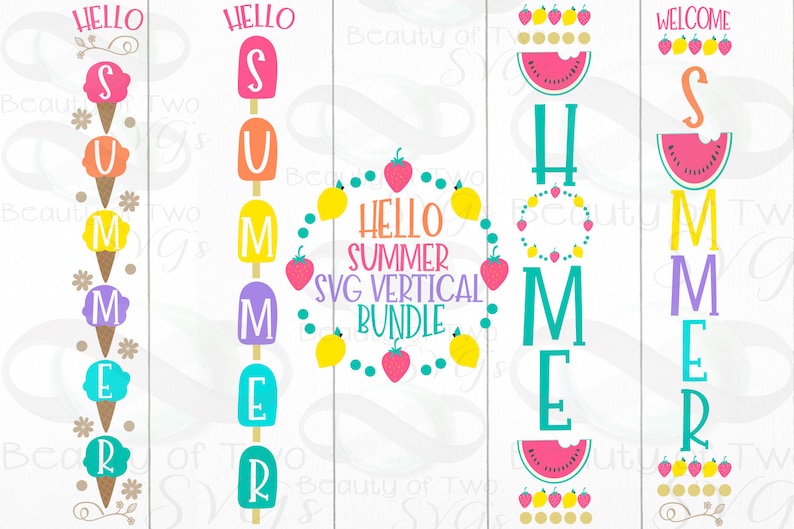 Hello Summer Vertical Svg Sign Bundle Svg Cut Files4 Summer Etsy