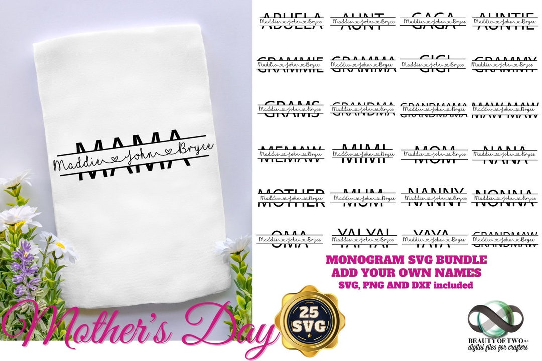SVG Bundle, Grandma Names Monograms SVG, 25 SVG Monogram Handdrawn ...