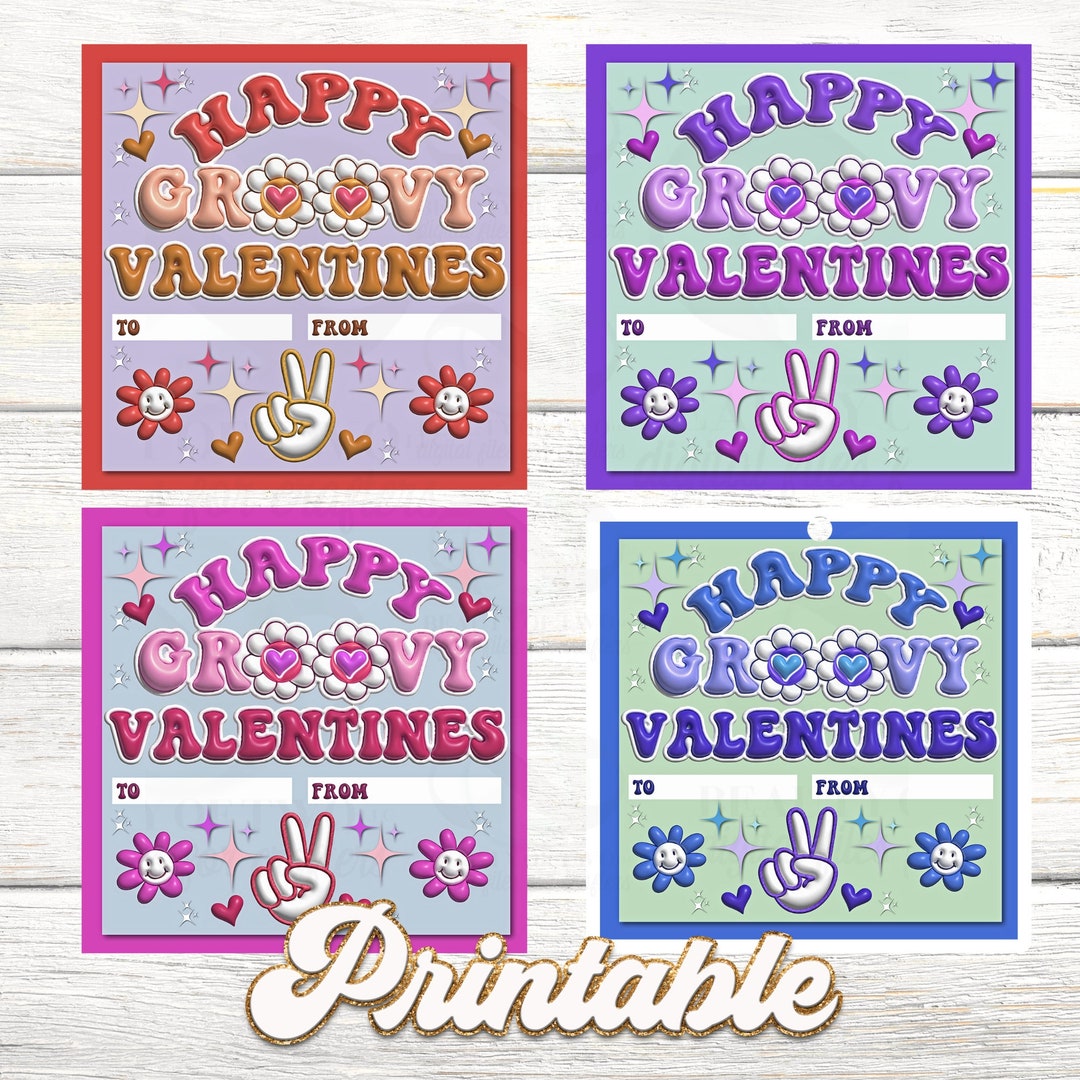 Groovy 3D Valentine Cards for Kids – Retro Printables (digital Download ...