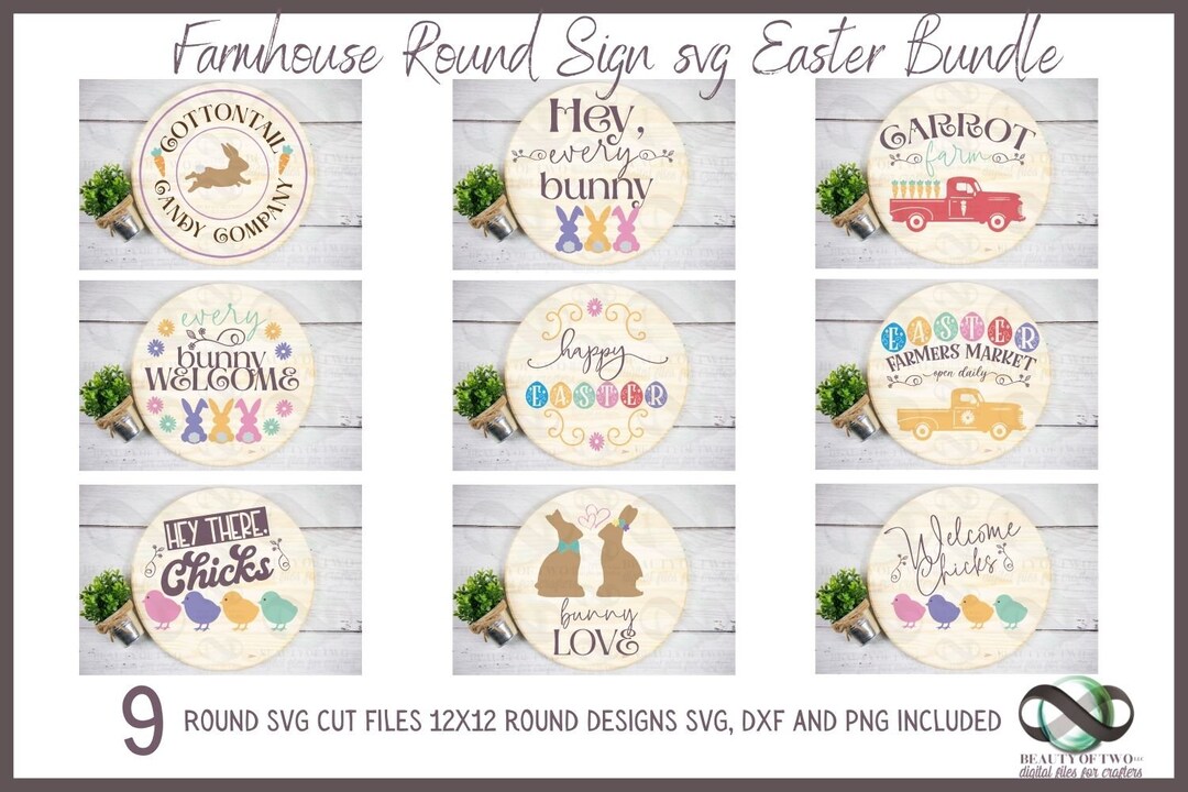 Farmhouse Easter SVG, Round Sign SVG Bundle , 9 Welcome Easter ...