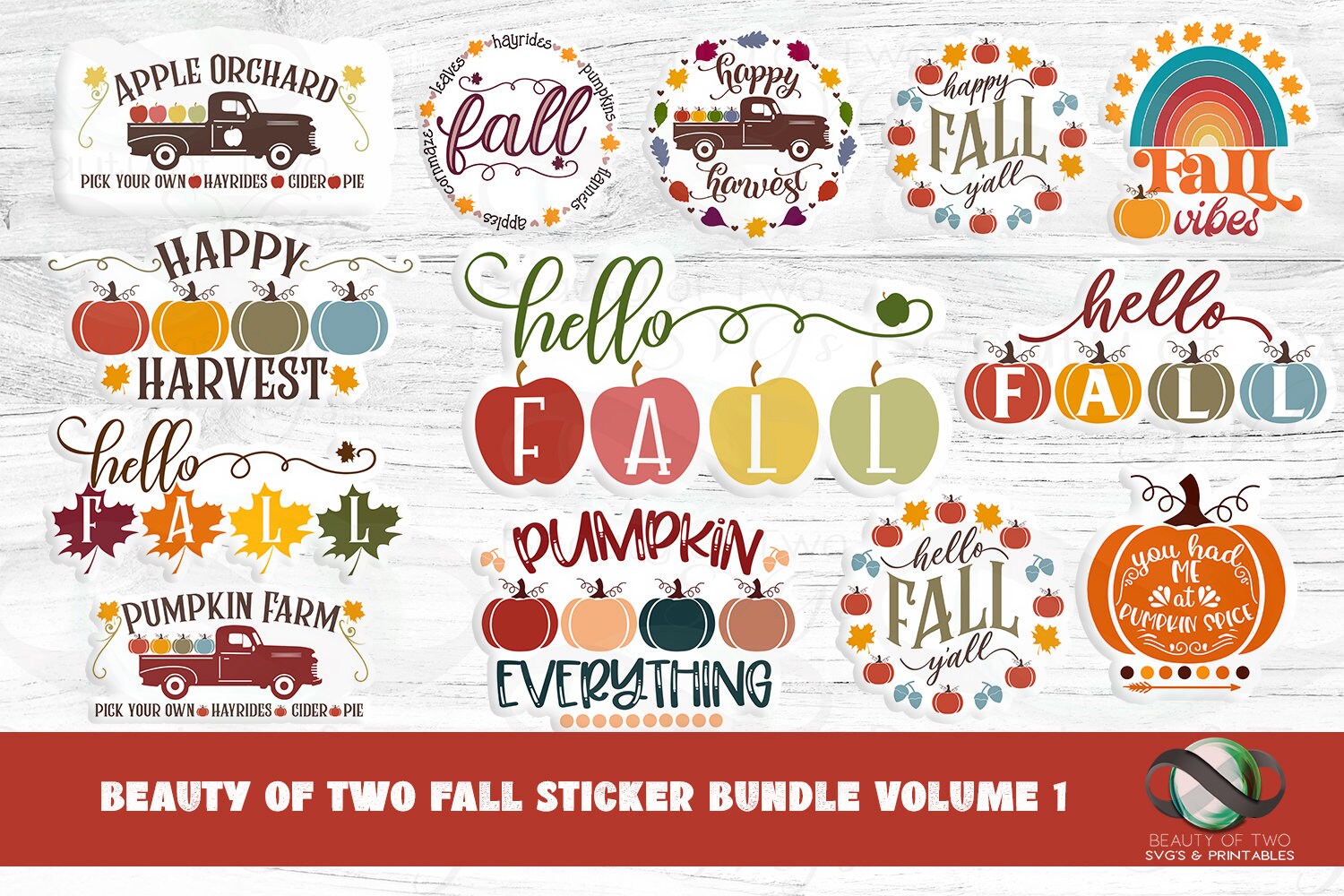 Printable Hello Fall Sticker Bundle 13 Print and Cut Fall - Etsy