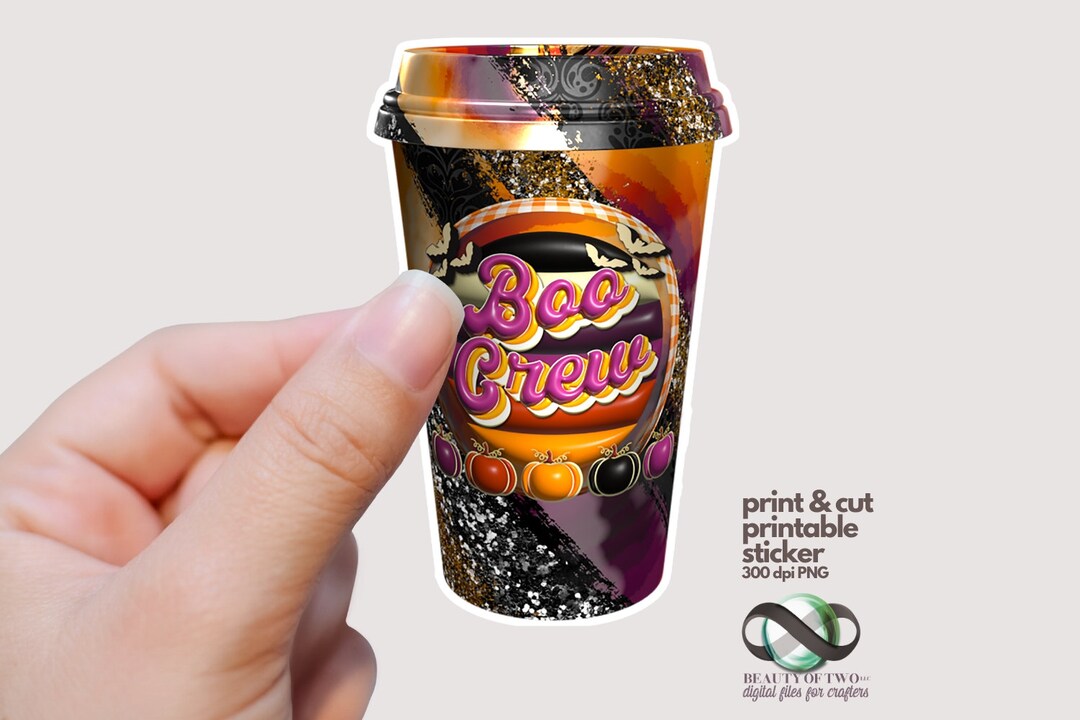 Printable Sticker, Digital Print and Cut 3D Boo Crew Halloween Coffee ...