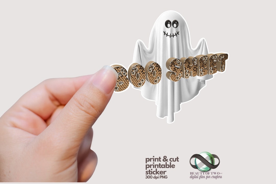 Printable Sticker, Digital Print and Cut Funny Halloween Boo Sheet ...