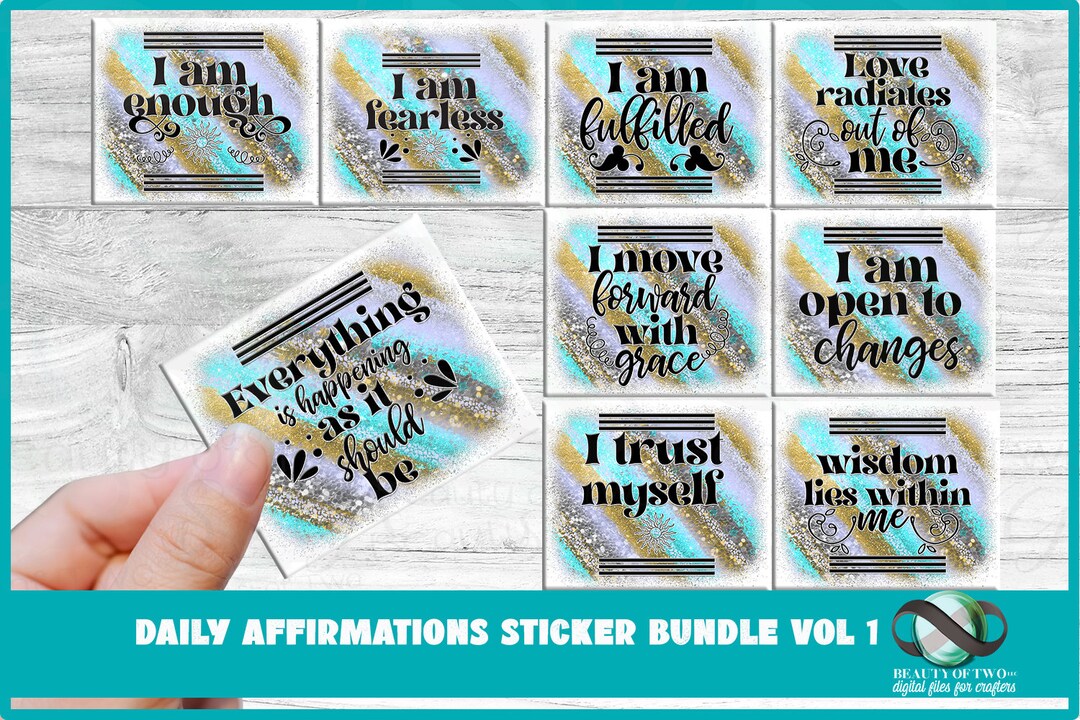 Daily Affirmations Printable Retro Sticker Bundle 9 Print and Cut ...