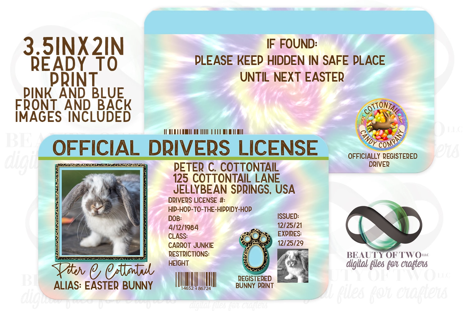 Easter Bunny Drivers License Printables 2 Full Sheet 8.5in - Etsy
