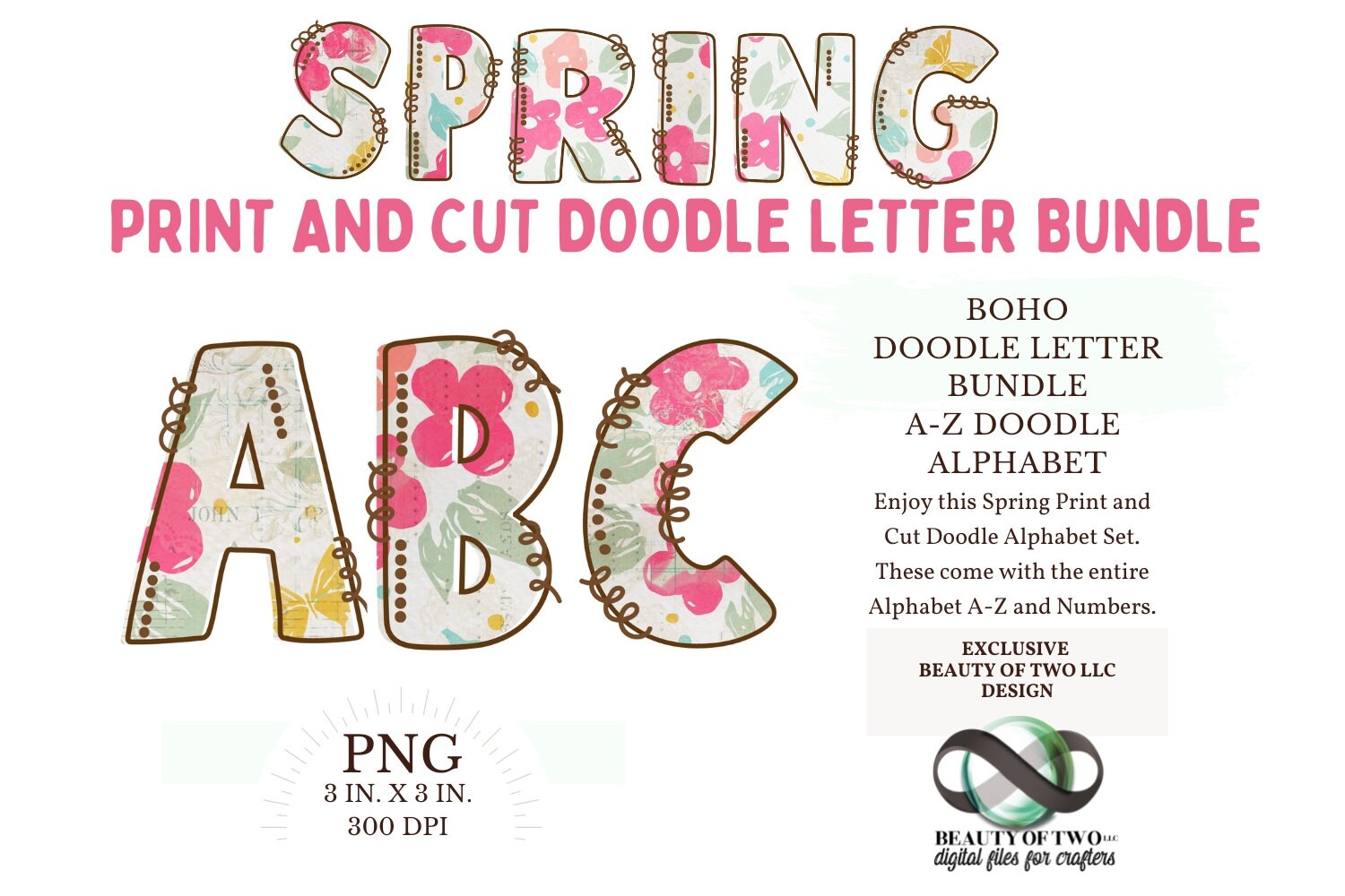 Print and Cut Doodle Alphabet Bundle 36 Print and Cut Spring - Etsy