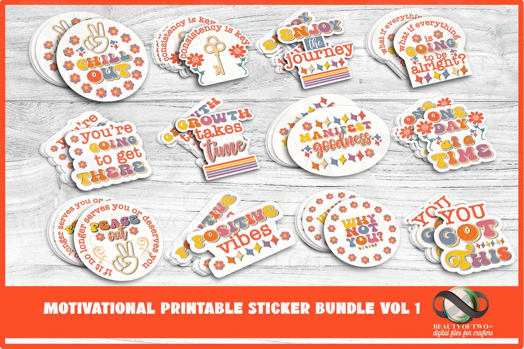 Printable Motivational Sticker Bundle 12 Print and Cut Inspirational ...