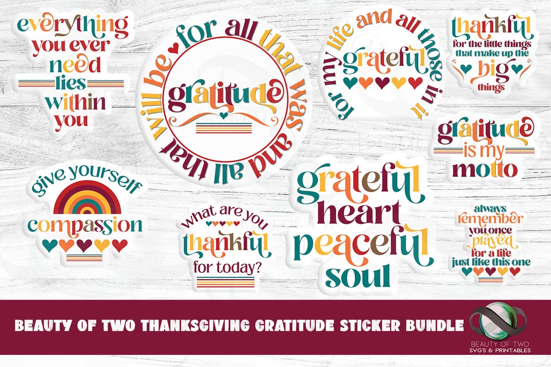 Printable Thanksgiving Gratitude Sticker Bundle 9 Print and Cut Fall ...