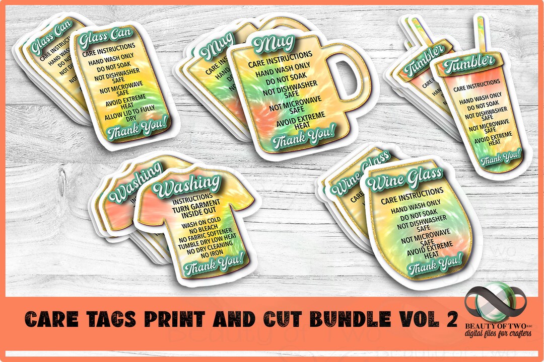 Care Tags Print and Cut Bundle Printable Tie Dye Care Tags for Small ...