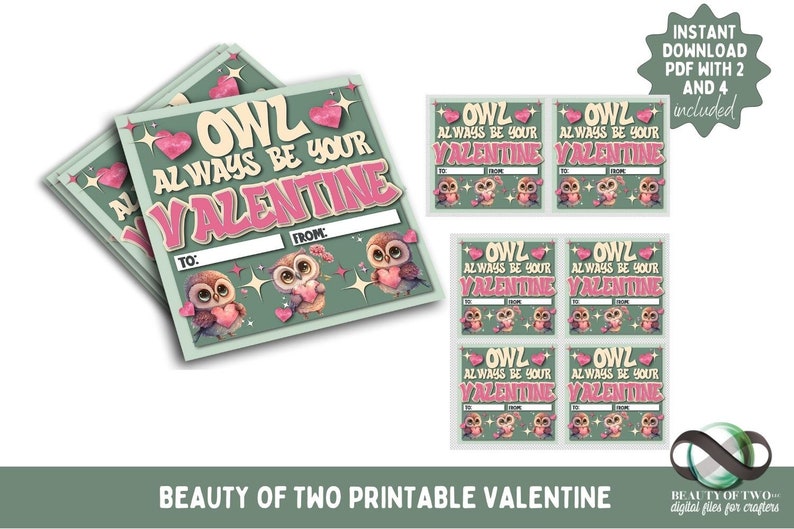 Printable Owl Valentine Cards for Kids (PDF & PNG) - Etsy