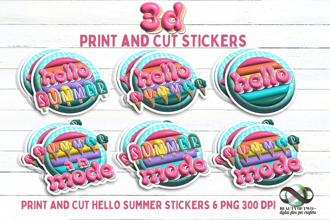Printable PNG Stickers, Hello Summer Sticker Bundle 6 Print and Cut ...