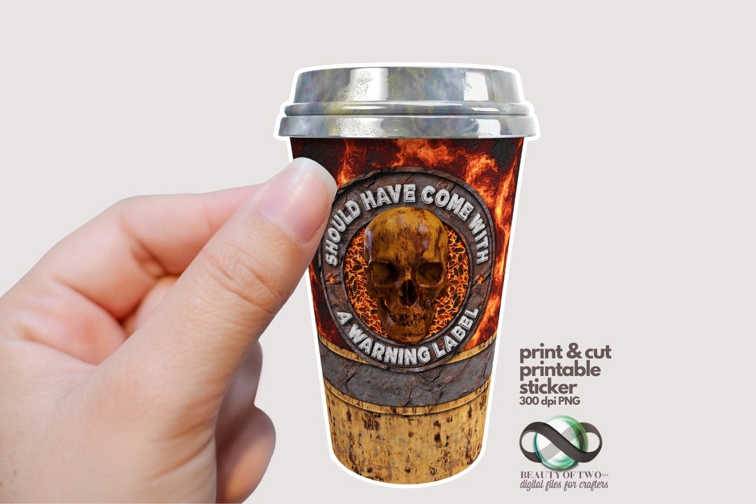 Printable Sticker, Digital Print and Cut 3D Skull Warning Label Coffee ...