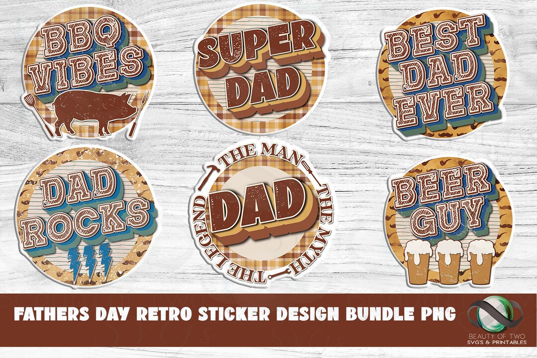 Printable Fathers Day Sticker Bundle Dad Retro 6 Print and Cut Vintage ...