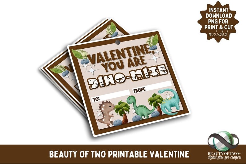 Dinosaur Valentine Cards for Kids, Printable Dino Classroom Gifts (PDF ...