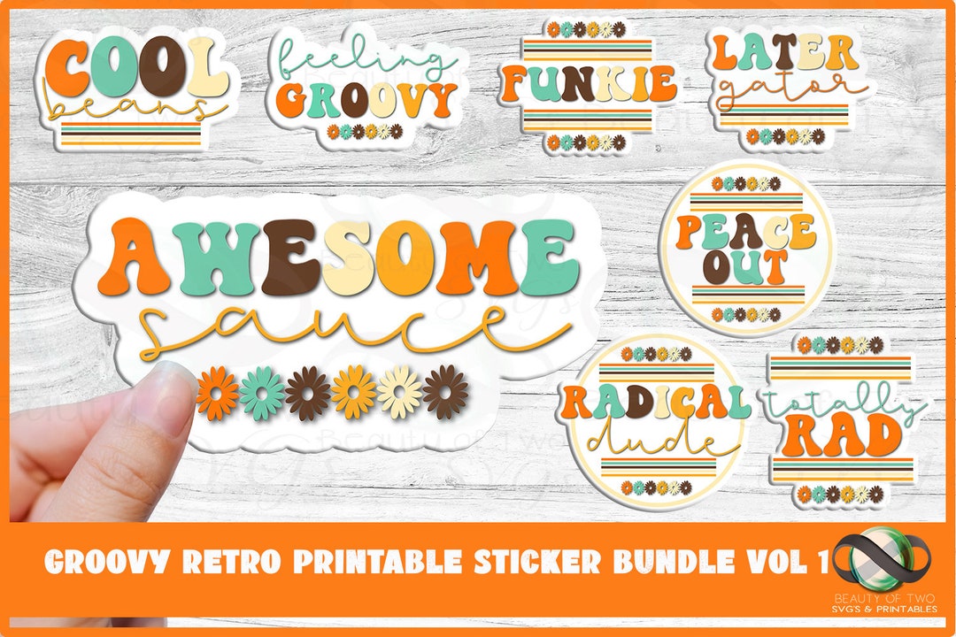Printable Boho Retro Sticker Bundle 10 Print and Cut Vintage Funny ...