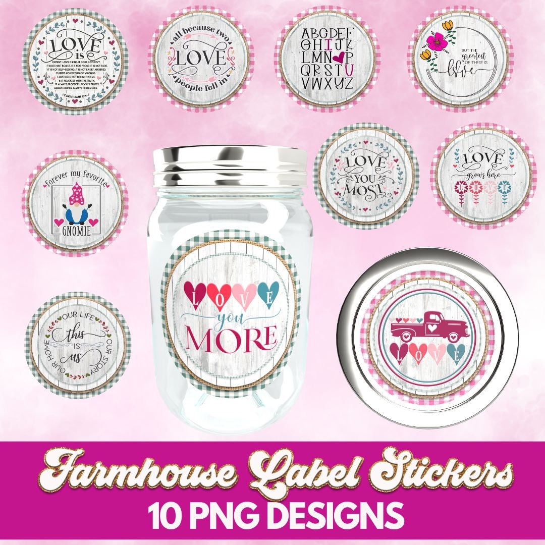 Sticker Bundle, Farmhouse Printable Love Labels, PNG Print and Cut Love ...