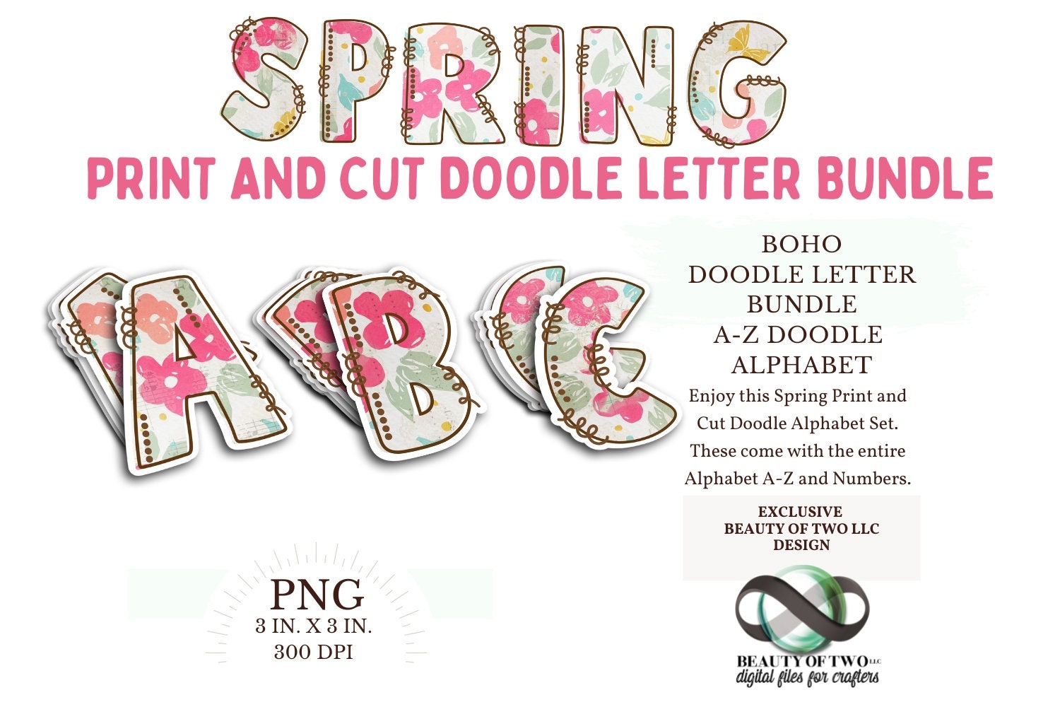 Print and Cut Doodle Alphabet Bundle 36 Print and Cut Spring - Etsy