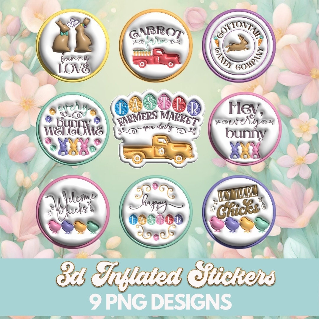 Easter PNG Sticker Bundle, Printable 3D Print and Cut Spring Inflatable ...