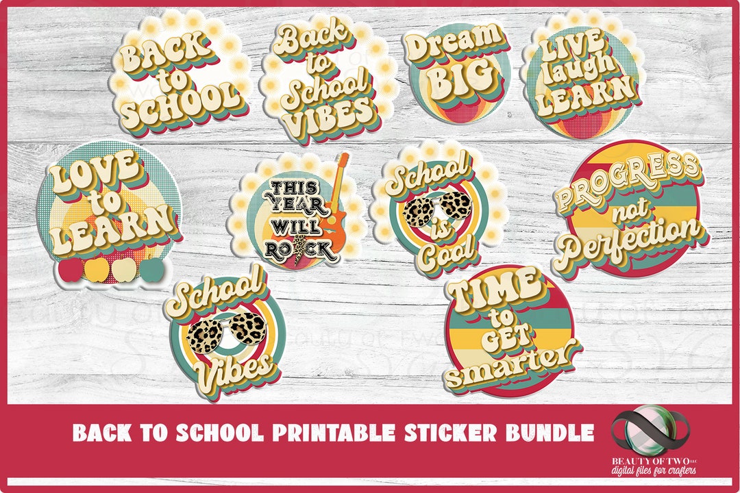 Printable Sticker Bundle Back to School 10 Print and Cut School Sticker ...