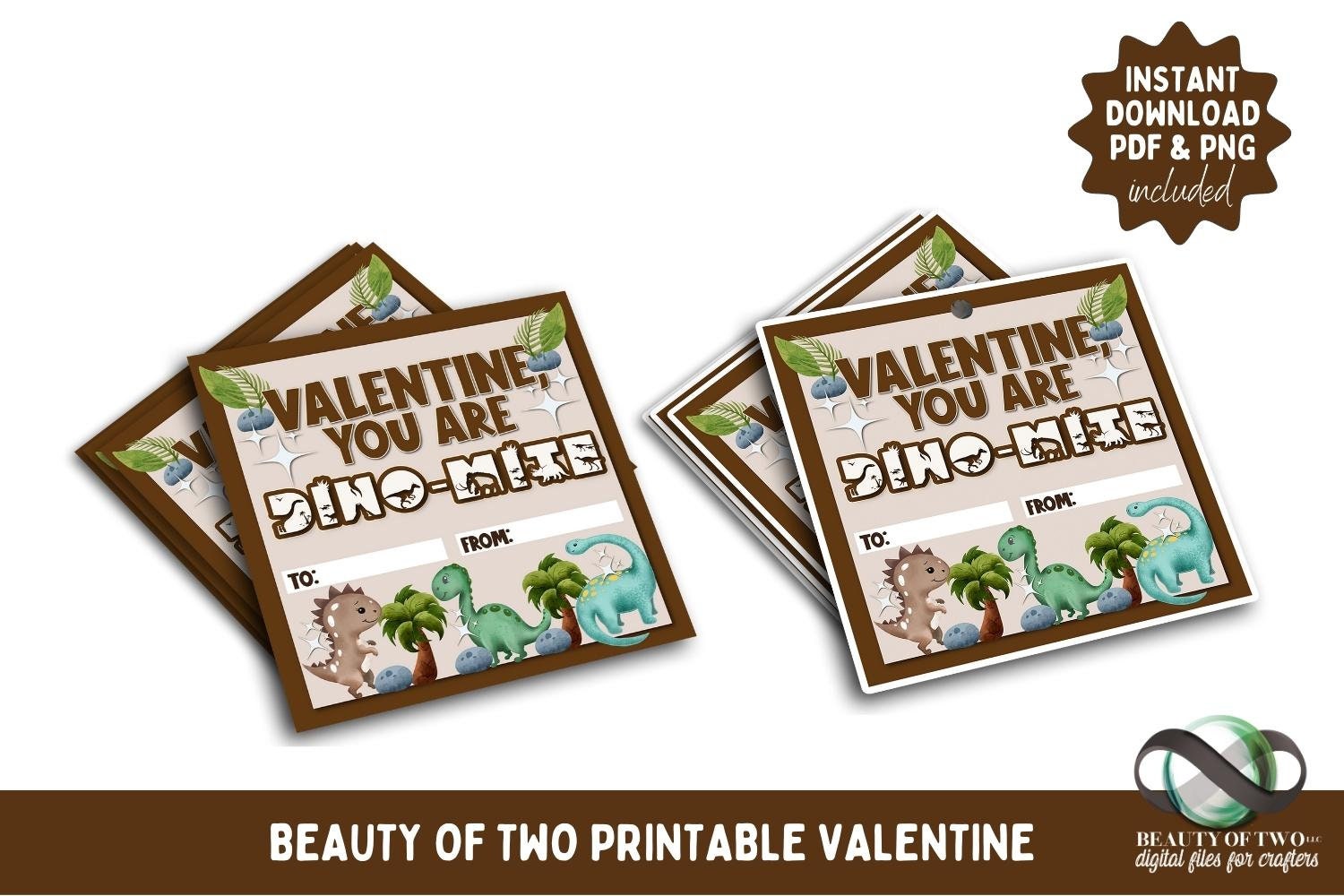 Dinosaur Valentine Cards for Kids, Printable Dino Classroom Gifts (PDF ...