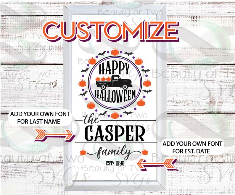 Vintage Halloween Truck Family Name Wreath SVG Design - Etsy