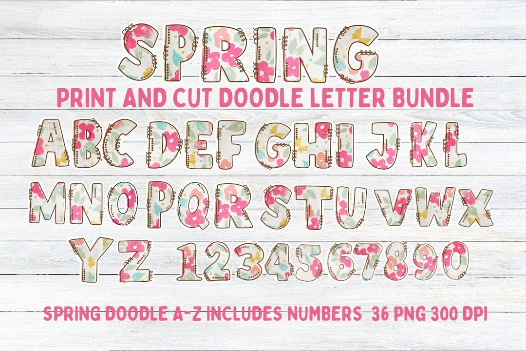 Print and Cut Doodle Alphabet Bundle, 36 Print and Cut Spring Sticker ...
