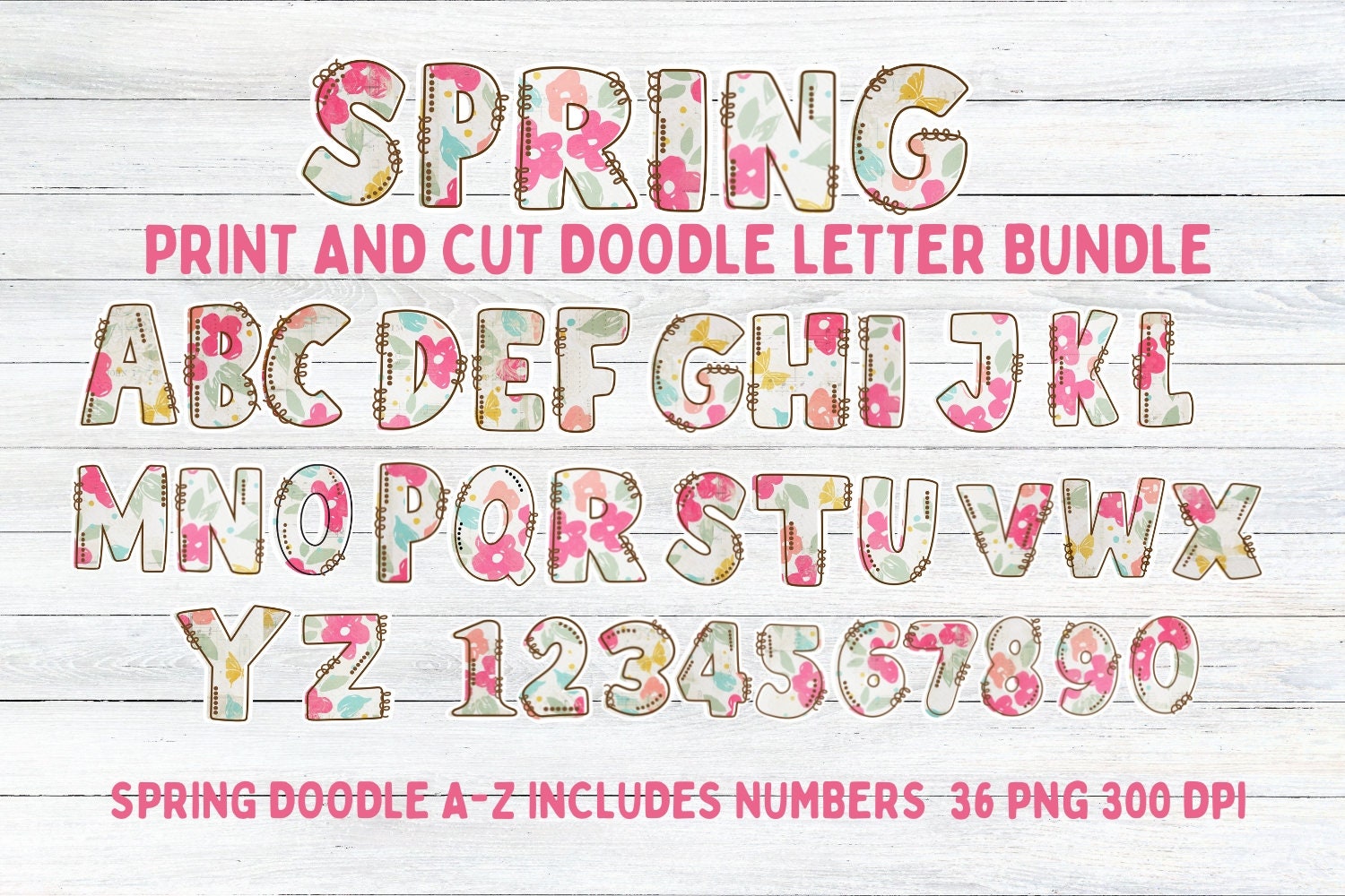 Print and Cut Doodle Alphabet Bundle 36 Print and Cut Spring - Etsy
