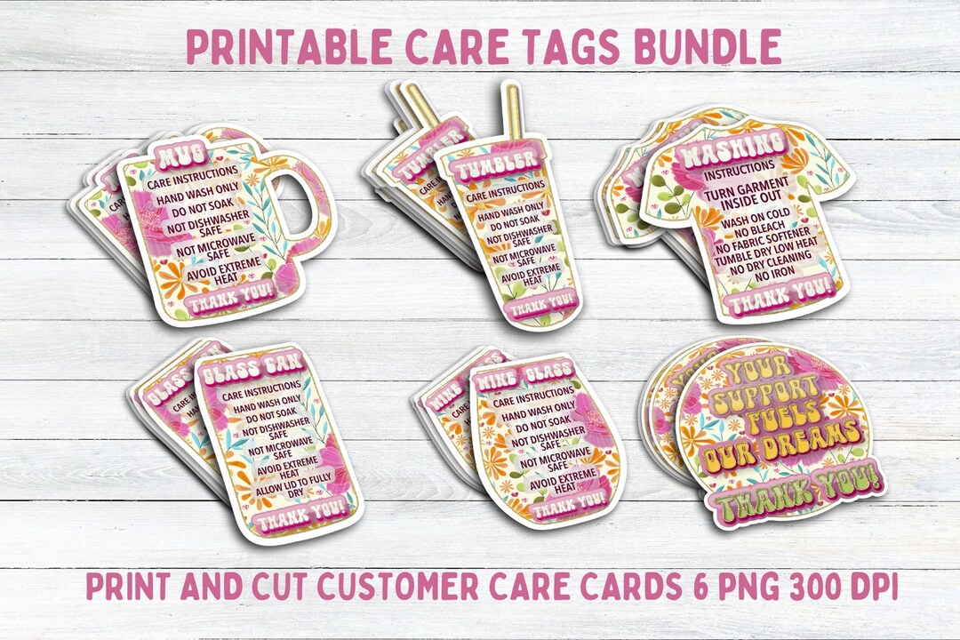 Printable Care Tags, Print and Cut Bundle Care Tags for Small Business ...