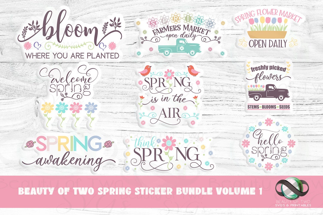Printable Spring Sticker Bundle, Pngs 9 Print to Cut Spring Sticker ...