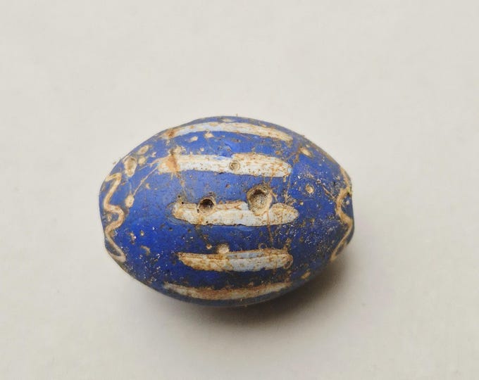 Rare Fake Chevron Trade Bead • Blue With White Lines • 27.26×21.81mm ...