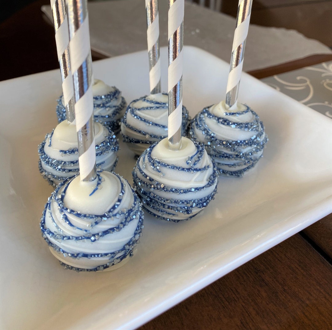 Navy Blue and Silver Cake Pops Birthday Party Cake Pops Custom Cake ...