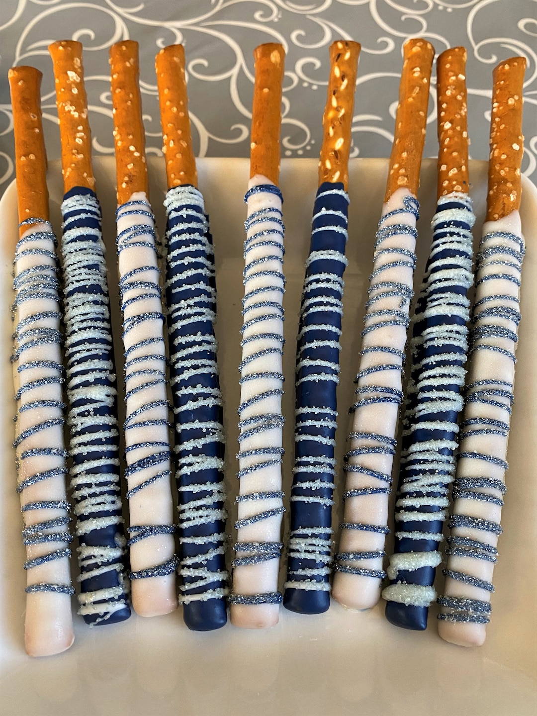Navy Blue Chocolate Covered Pretzels, Silver Chocolate Covered Pretzel ...