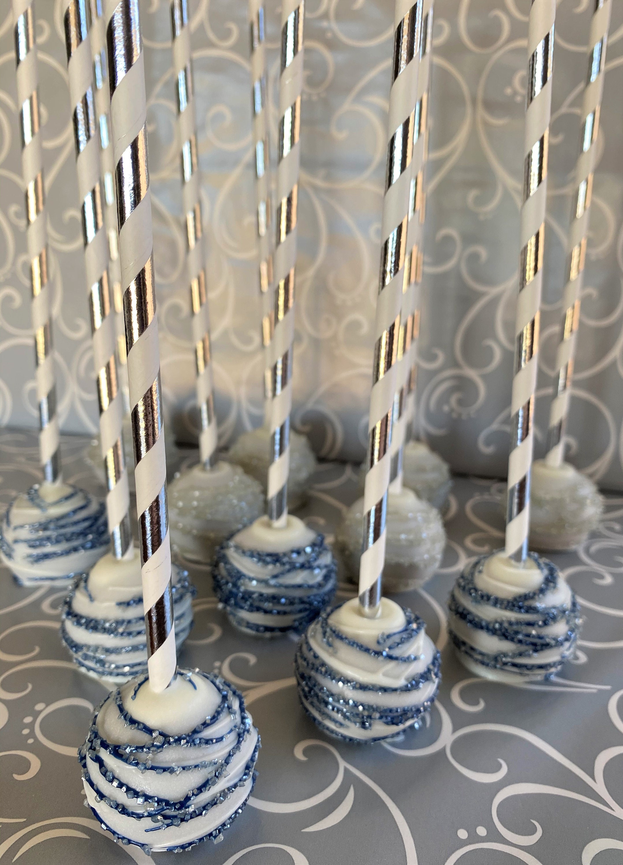 Navy Blue and Silver Cake Pops Birthday Party Cake Pops Custom - Etsy