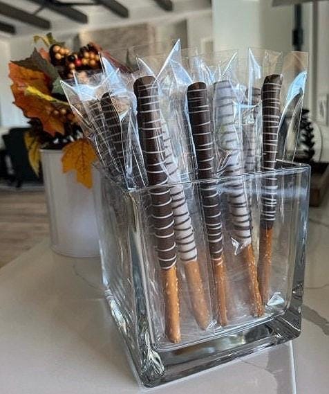 Chocolate Covered Pretzel Rods, Black and White Chocolate Covered ...