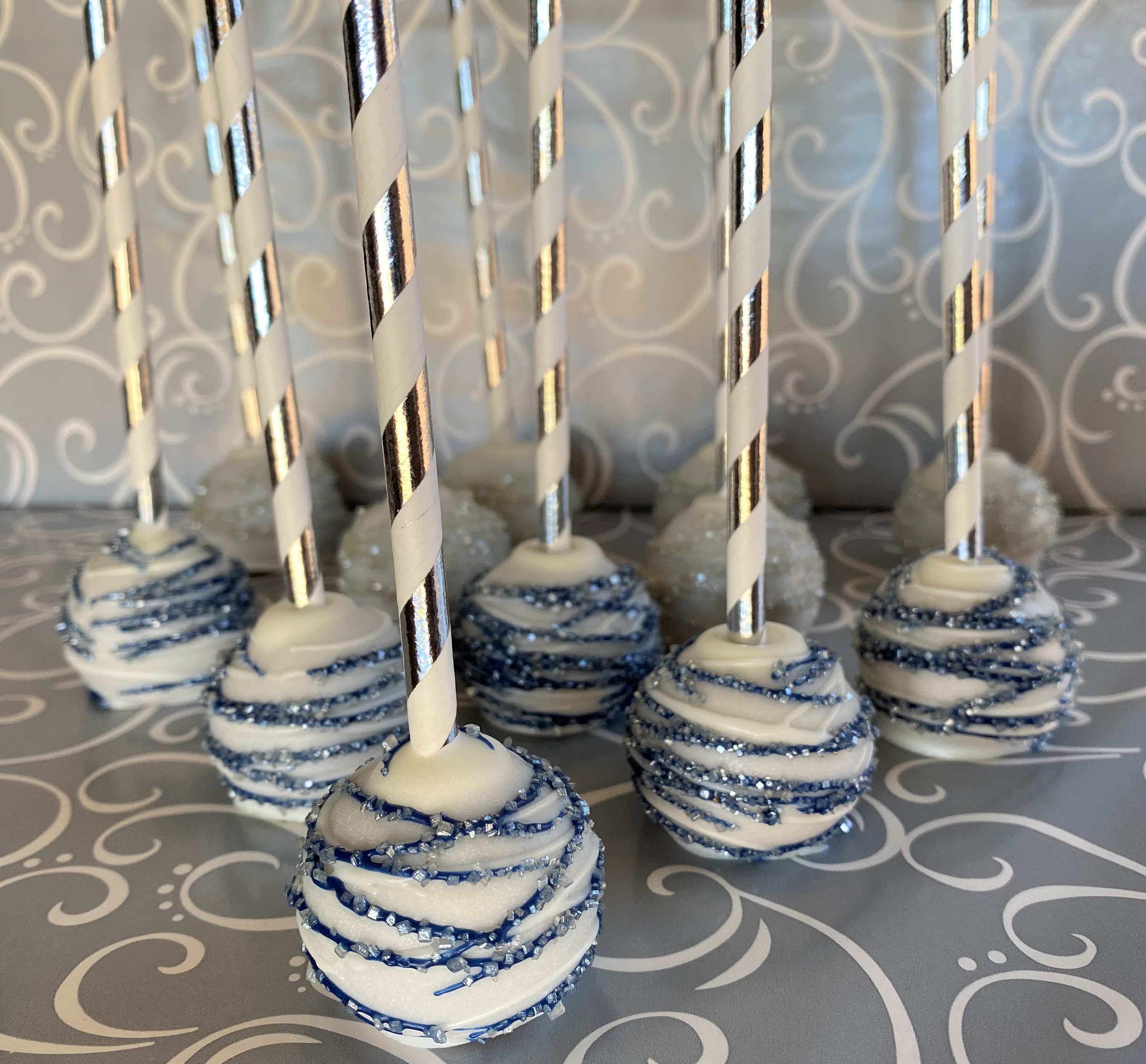 Navy Blue and Silver Cake Pops Birthday Party Cake Pops Custom Cake ...
