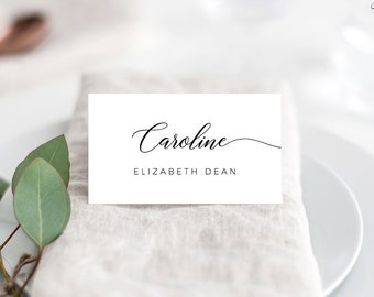 Elegant Place Cards EDITABLE Template, Black White Name Cards Printable ...