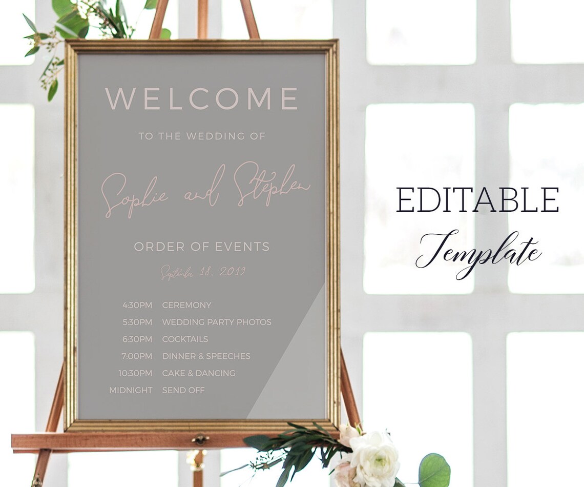 Stylish Grey Welcome Sign TEMPLATE Dusty Grey Bridal Shower - Etsy ...