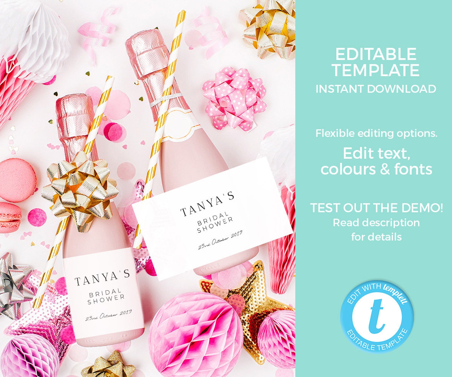 Elegant Champagne Labels TEMPLATE. Modern Wine Labels EDITABLE Mini ...