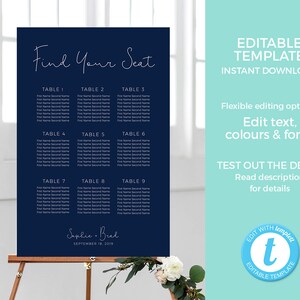 Elegant Navy Place Cards Template, EDITABLE Modern Name Cards Printable ...