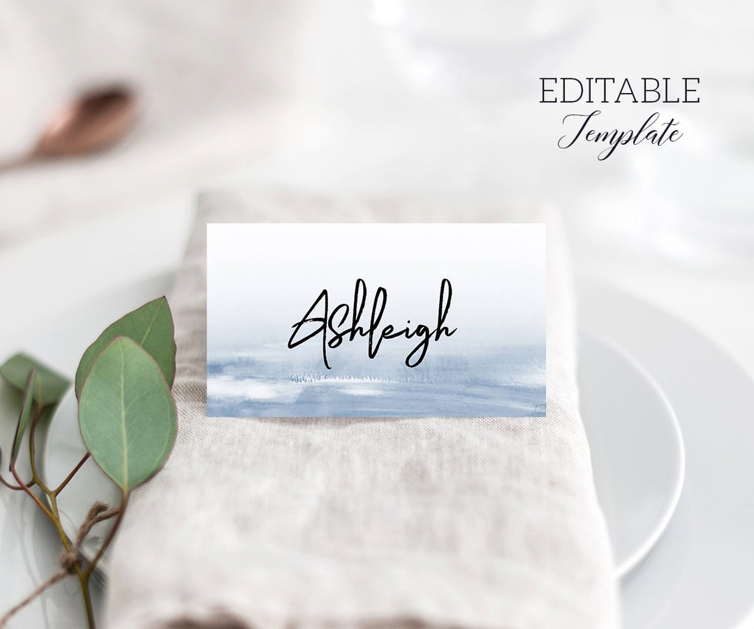 Elegant Place Cards Template, EDITABLE Beach Theme Name Cards Printable ...