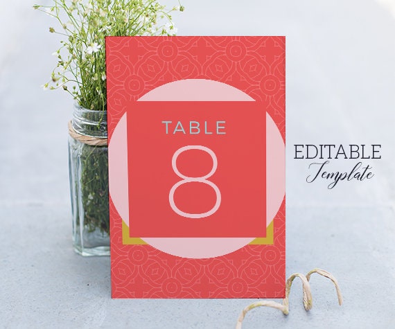 Pink Black Table Number TEMPLATE Art Deco Wedding Table Decor | Etsy