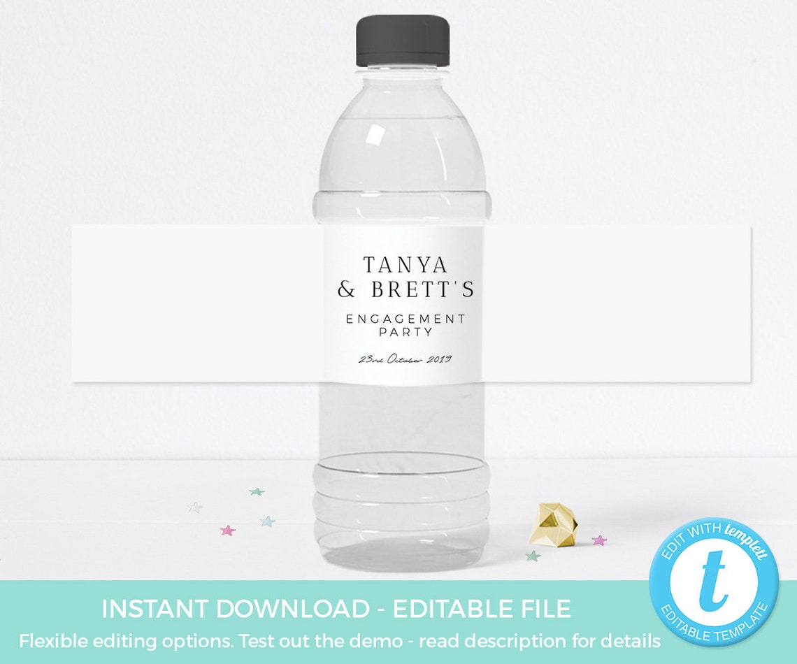 Elegant Water Bottle Label TEMPLATE EDITABLE Bottle Label - Etsy Australia