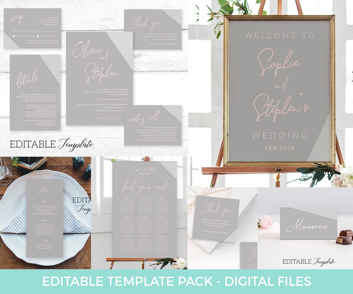 Stylish Grey Welcome Sign TEMPLATE Dusty Grey Bridal Shower - Etsy