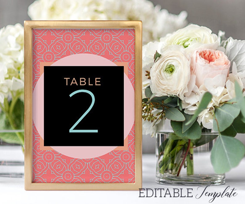 Pink Black Table Number TEMPLATE Art Deco Wedding Table Decor - Etsy