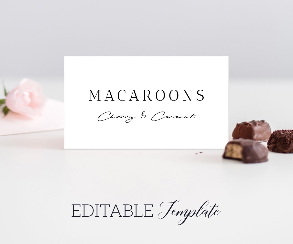 Elegant Place Cards EDITABLE Template, Black White Name Cards Printable ...